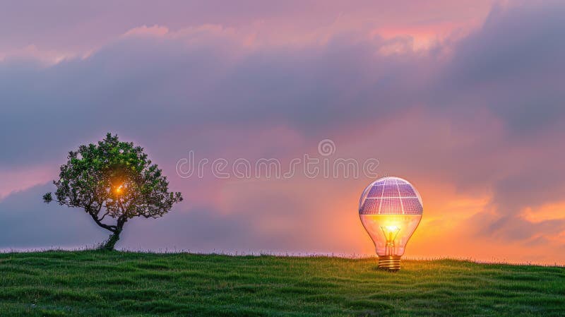 A Light Bulb with Solar Panels Inside, Representing Green Energy and ...
