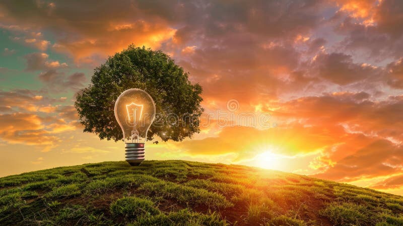 A Light Bulb with Solar Panels Inside, Representing Green Energy and ...