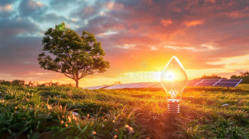A Light Bulb with Solar Panels Inside, Representing Green Energy and ...