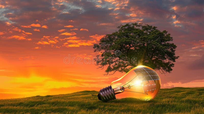 A Light Bulb with Solar Panels Inside, Representing Green Energy and ...