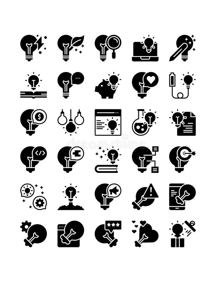 Light bulb solid icon set stock vector. Illustration of solid - 362232440