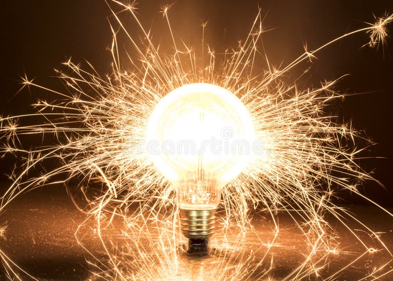 Light Bulb with Sparks Background Stock Image - Image of electric ...