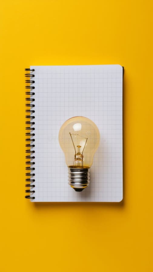 Light Bulb on a Spiral Notebook with a Grid Pattern on Yellow ...