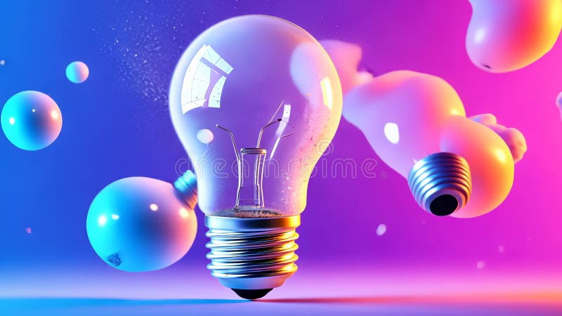 Light Bulb Splashing with Colorful Liquid on a Background Blue with ...