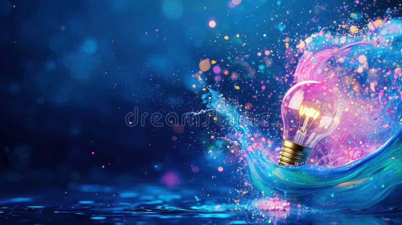 Light Bulb Differently with Colorful Liquid on a Blue Background with ...