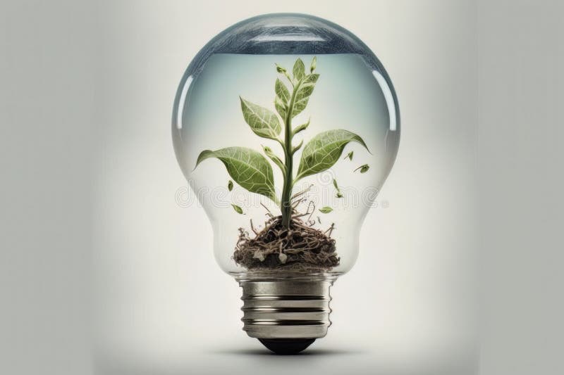 Light Bulb with Sprout Growing Inside, Concept of Green Energy ...