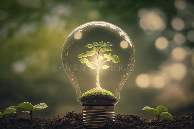 Light Bulb with Sprout Inside. Tree Growing on Light Bulb. Concepts of ...