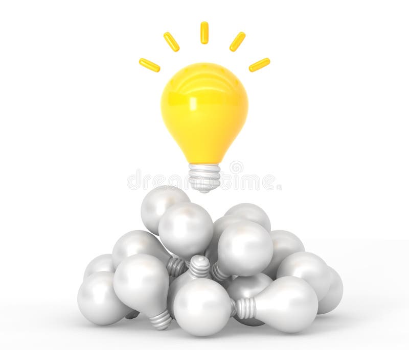 Light Bulb on with Stack of Lights Off. Concept of Creative Idea ...