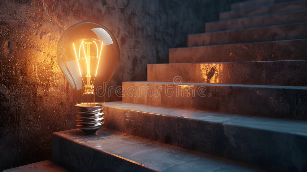 Light Bulb with a Staircase Representing Step-by-step. Stock ...