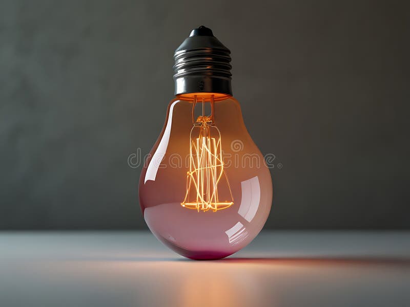 Light Bulb Stands on Floor Inside Empty Dimmed Room. Conceptual Scene ...