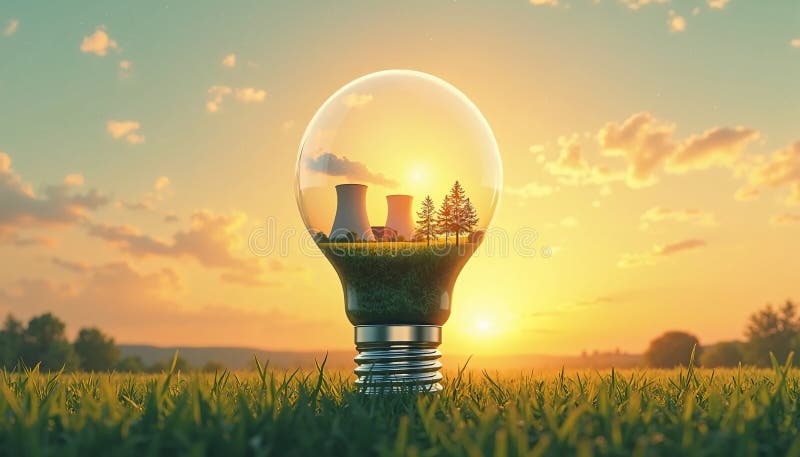 Sustainable Energy Concept: Illuminated Light Bulb with a Miniature ...