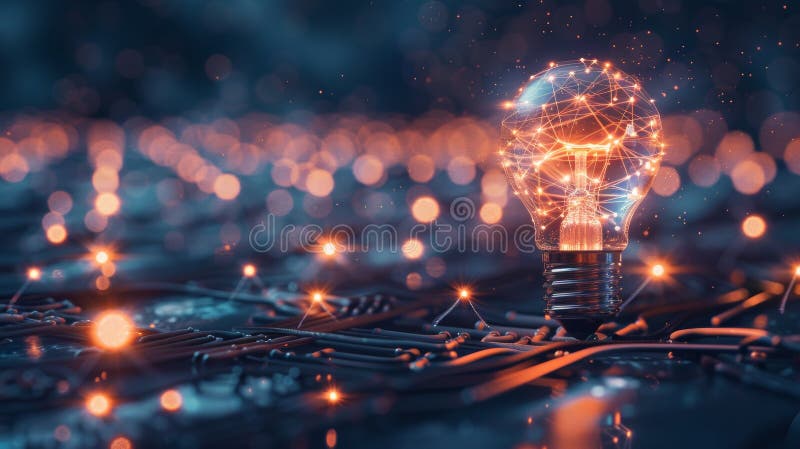 A Light Bulb with a String of Lights Around it, AI Stock Illustration ...