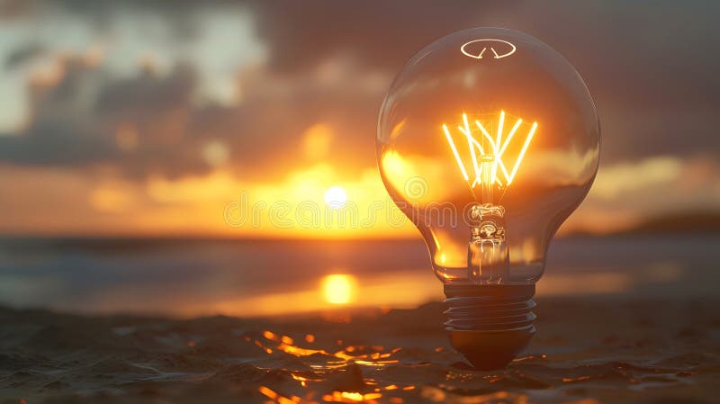 Light Bulb with a Sunrise New Ideas Sparking Growth. Stock Illustration ...