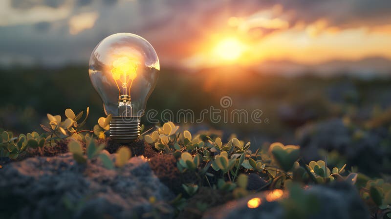 Light Bulb with a Sunrise New Ideas Sparking Growth. Stock Illustration ...