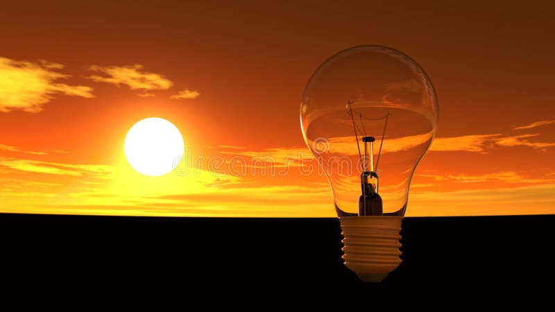 Light bulb in sunset stock illustration. Illustration of saving - 41323233