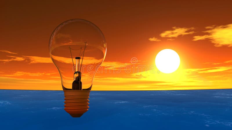 Light bulb in sunset stock illustration. Illustration of background ...