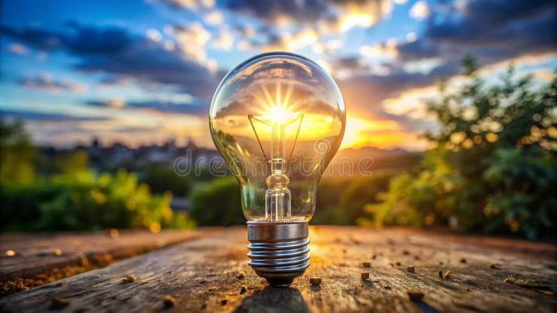 Light Bulb with Sunset Reflection Stock Illustration - Illustration of ...