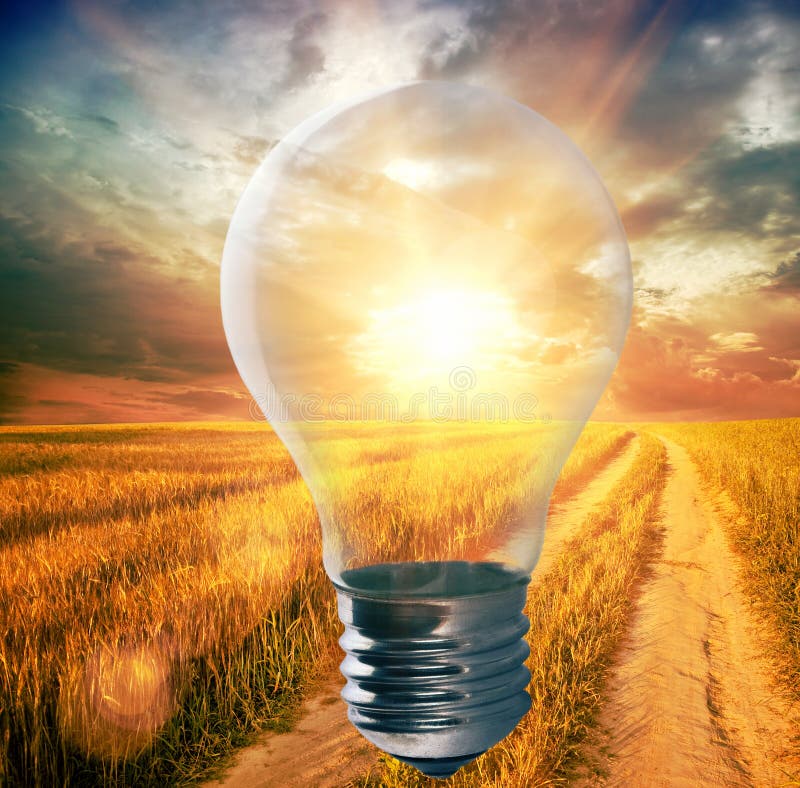 Sunrise inside light bulb stock image. Image of cloud - 17025477