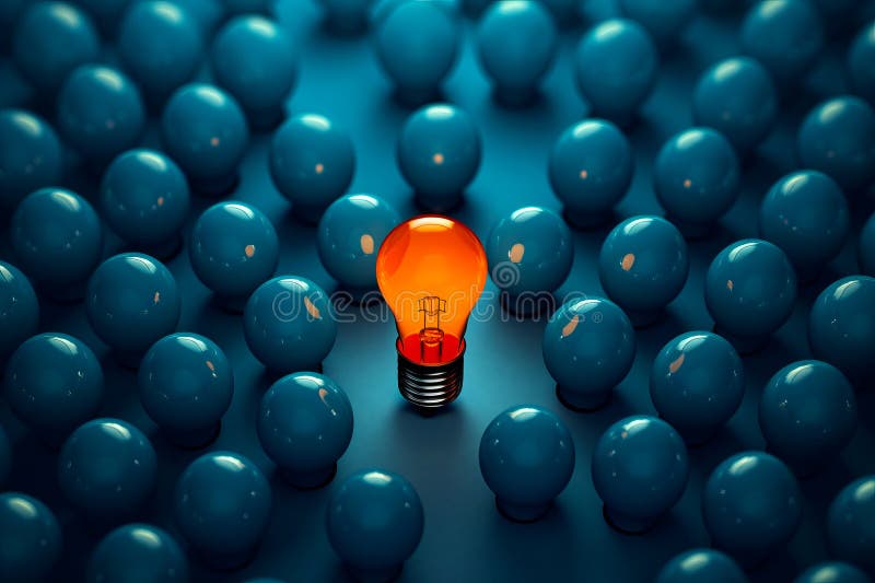 Light Bulb Surrounded by Blue Balls and Red Light in the Middle ...