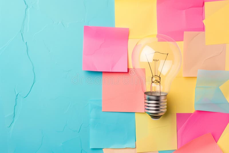 Light Bulb Surrounded by Colorful Sticky Notes on Blue Background ...