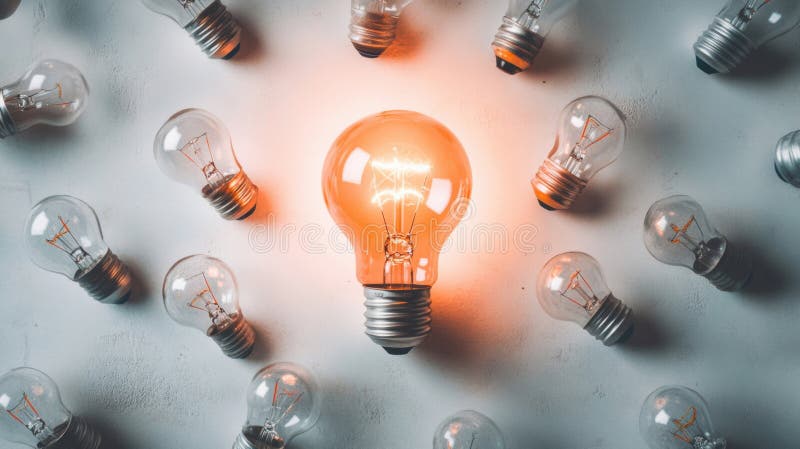 A Light Bulb Surrounded by Many Light Bulbs Stock Illustration ...