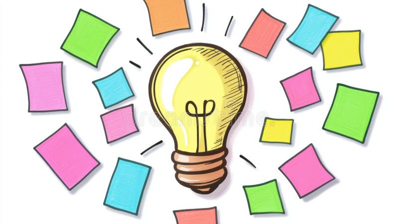 A Light Bulb Surrounded by Post it Notes Stock Illustration ...