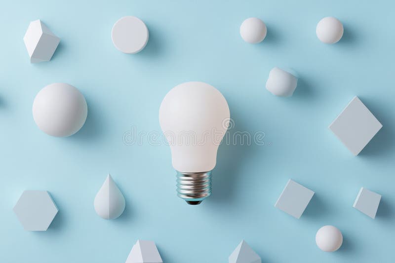 A Light Bulb Surrounded by Various Geometric Shapes on a Blue ...