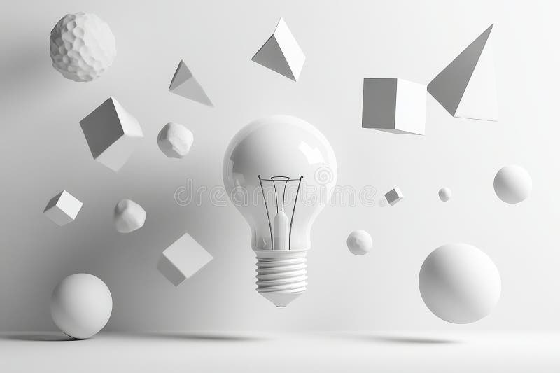 A Light Bulb Surrounded by Various Geometric Shapes in a Minimalist ...