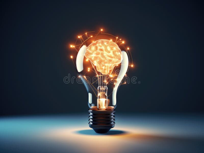 Light Bulb Symbolizing the Human Brain with Ideas Stock Illustration ...