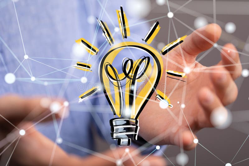 Bulb Symbolizing an Idea in the Hands of a Man, Surrounded with a ...