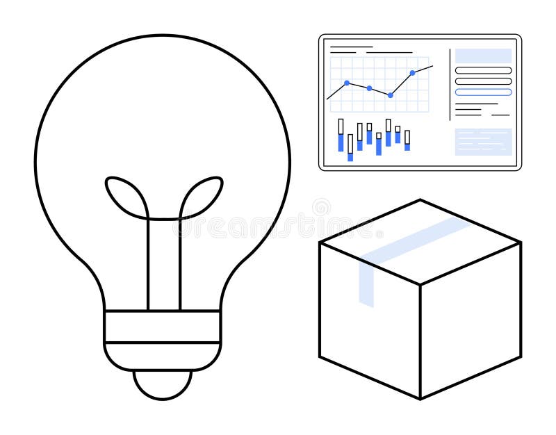 Innovative Solutions Light Bulb, Data Analysis Screen, and Box ...