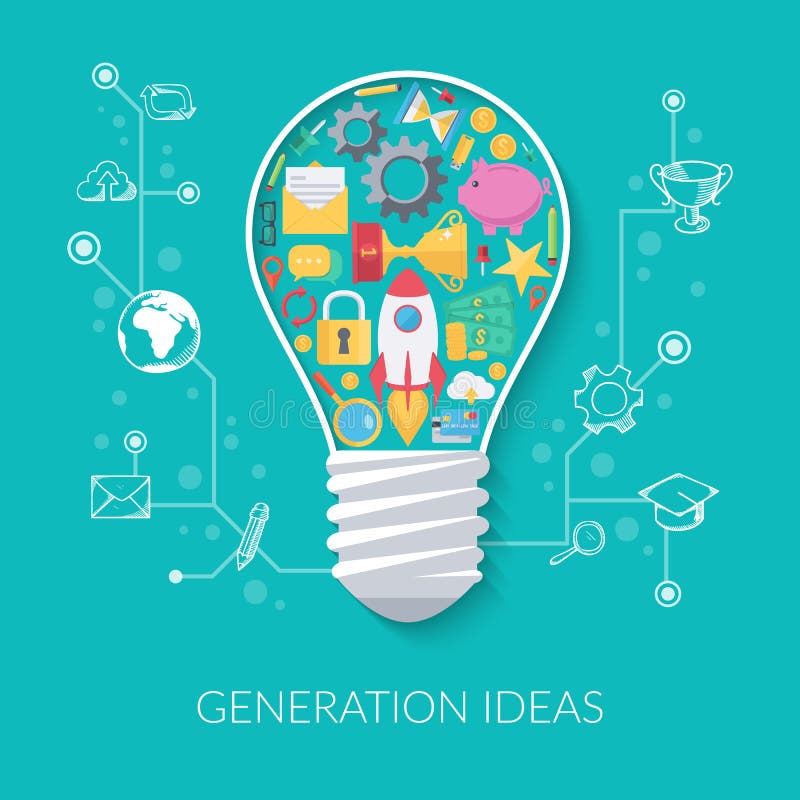 Light bulb and symbols. stock vector. Illustration of process - 79711874