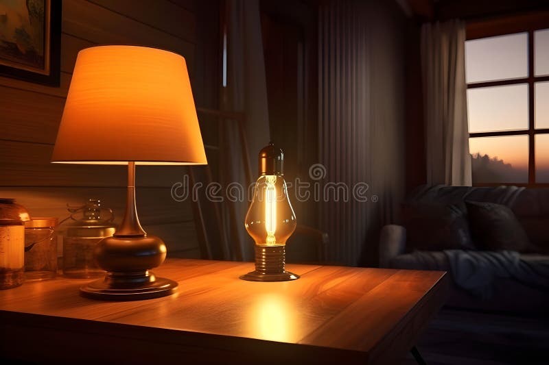 Light Bulb on Table - Ai Generated Stock Illustration - Illustration of ...