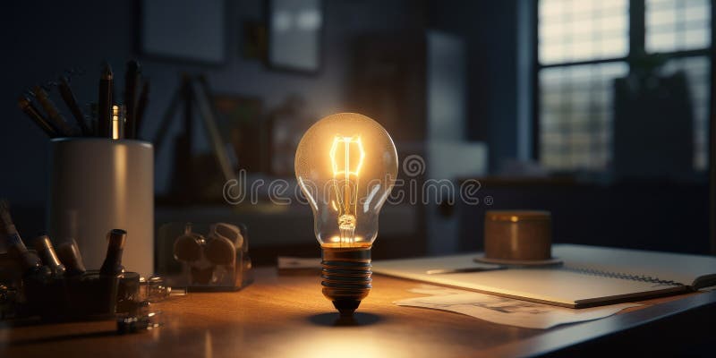 Light Bulb on the Table Light Bulb on Desk Stock Illustration ...