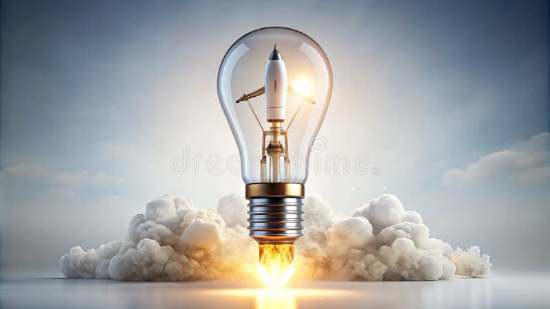 Light Bulb Taking Off Like Rocket on White Background Stock Image ...