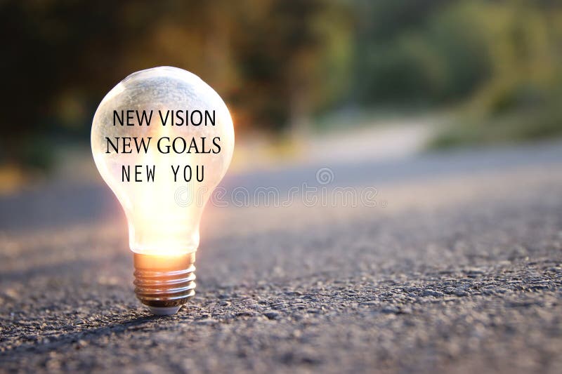 Light Bulb with Text. Concept of New Vision and Setting Goals Stock ...