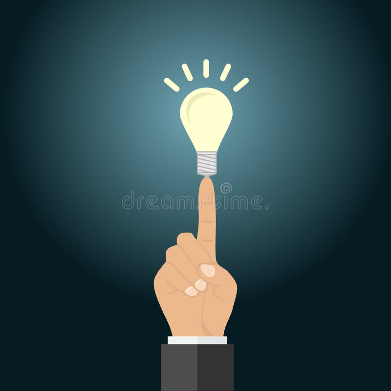 A Light Bulb on the Tip of a Finger. Concept of Business Idea Stock ...