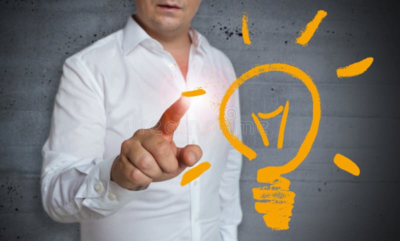 Light Bulb Touchscreen is Operated by Man Stock Image - Image of ...