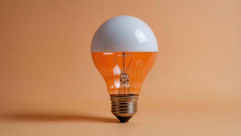 Light Bulb with Translucent White Top on Orange Background Stock ...