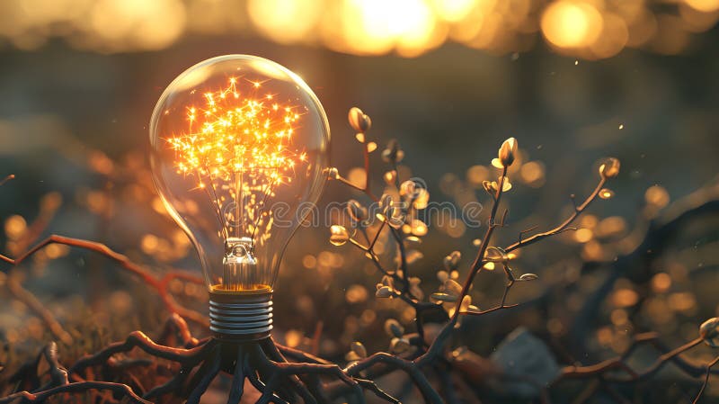 Light Bulb with Tree Branches Extending Ideas Spread. Stock ...
