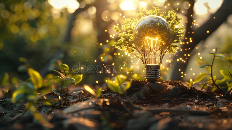 Light Bulb with Tree Branches Extending Ideas Spread. Stock ...