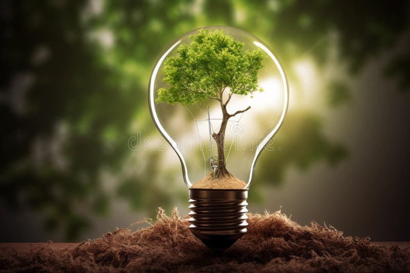 A Light Bulb with a Tree Inside it AI Generation Stock Illustration ...