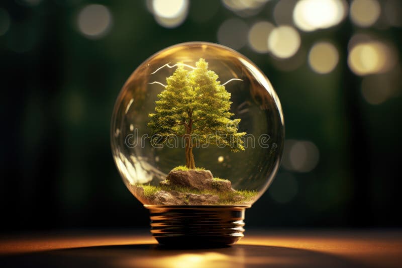 A Light Bulb with a Tree Inside Stock Image - Image of earth, creative ...