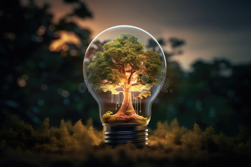 A Light Bulb with a Tree Inside Stock Image - Image of ecology ...