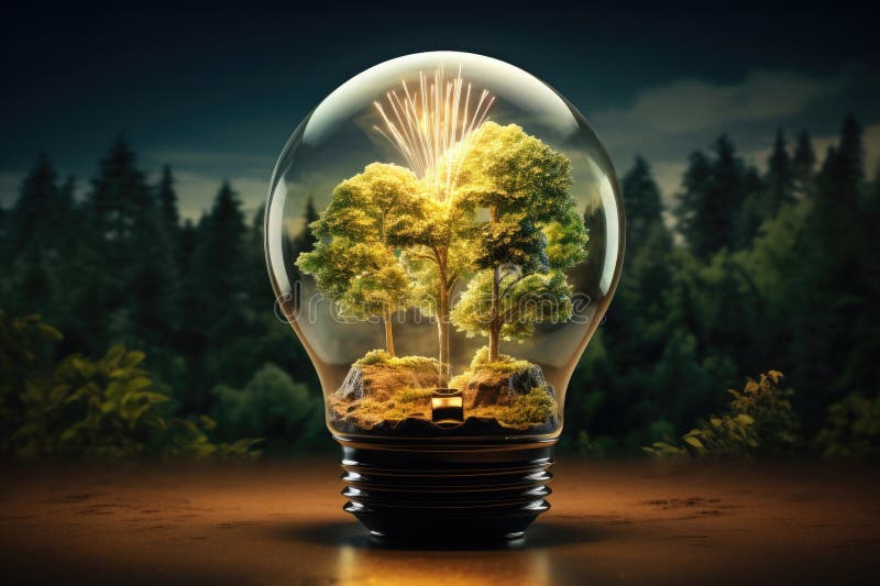 A Light Bulb with a Tree Inside Stock Photo - Image of technology ...