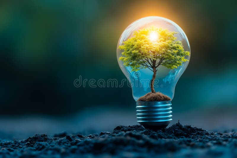 A Light Bulb with a Tree Inside of it Stock Image - Image of innovation ...