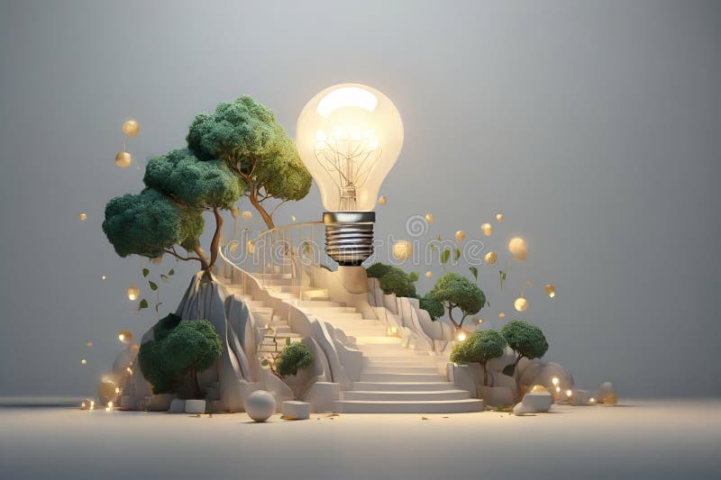 Light Bulb Tree and a Stair Stock Illustration - Illustration of ...