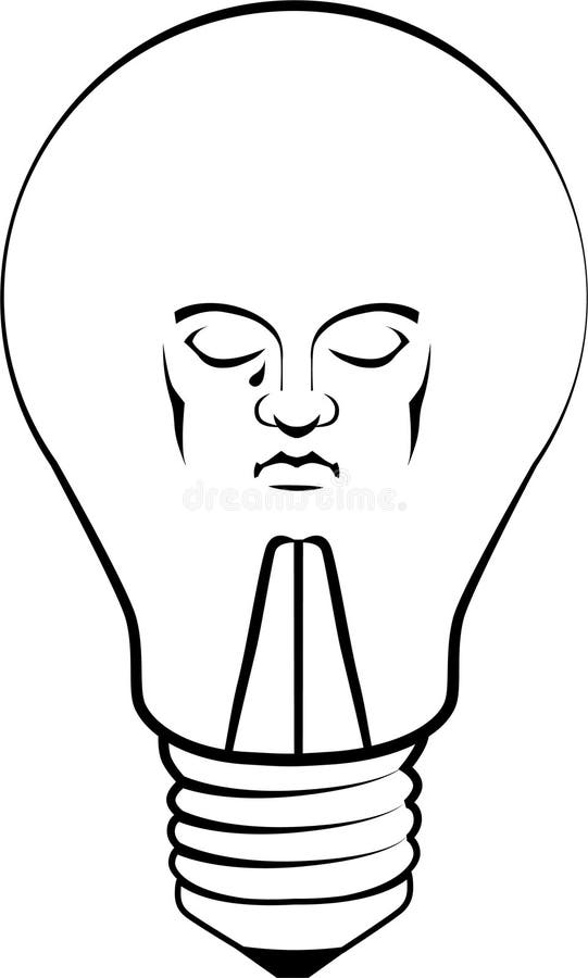A Light Bulb with a Sad Face in the Middle. on a White Background. the ...