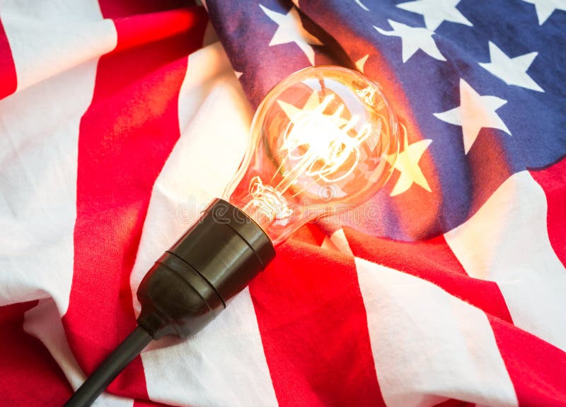 Light Bulb on USA Flag on White Background Stock Photo - Image of color ...