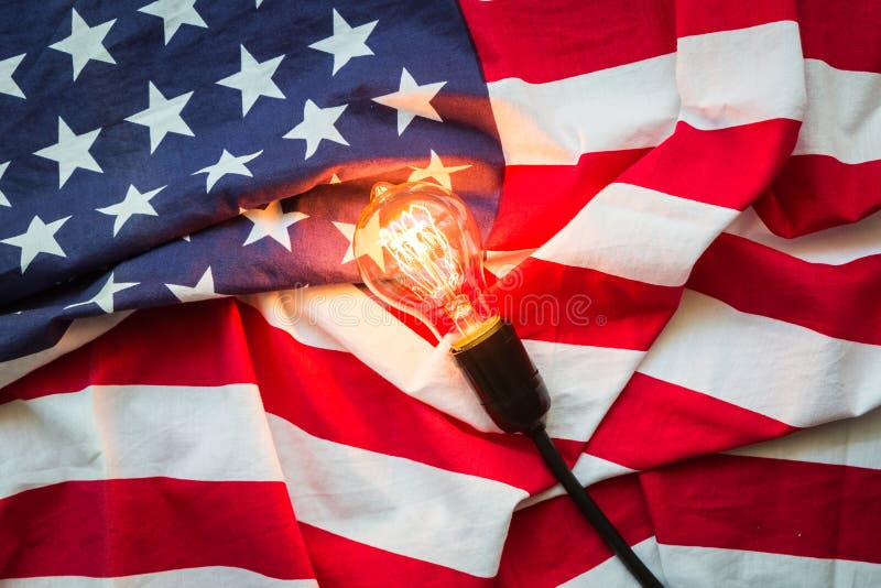 Light Bulb on USA Flag on White Background Stock Image - Image of plain ...
